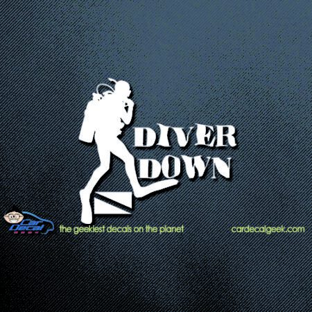 Scuba Diver Down Vinyl Car Decal Graphic
