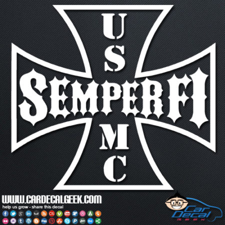 Semper Fi USMC Marines Iron Cross Car Window Decal Sticker
