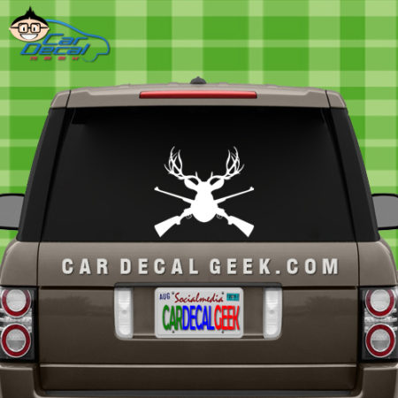 Mounted Deer Head w/ Rifles Car Decal | Hunting Decals