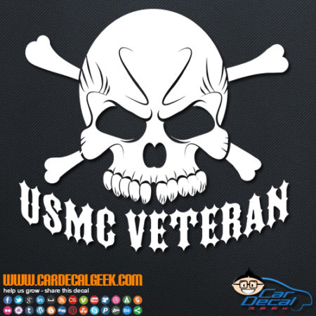 USMC Marines Veteran Skull Vinyl Car Decal Sticker