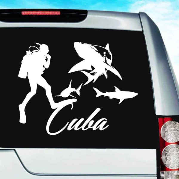 Cuba Scuba Diver & Sharks Vinyl Car Window Decal Sticker