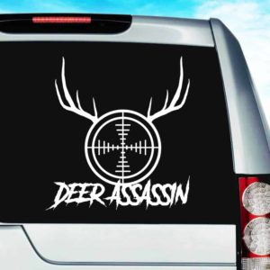 Deer Assassin Hunting Rifle Scope Antlers Vinyl Window Decal Sticker