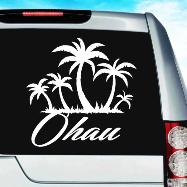Oahu Hawaii Palm Tree Tropical Island Vinyl Car Window Decal Sticker