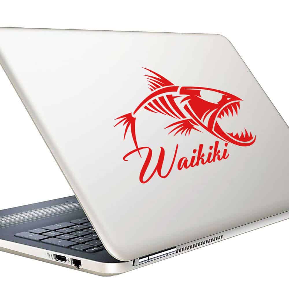 Waikiki Hawaii Fishing Fish Skeleton Vinyl Car Window Decal Sticker